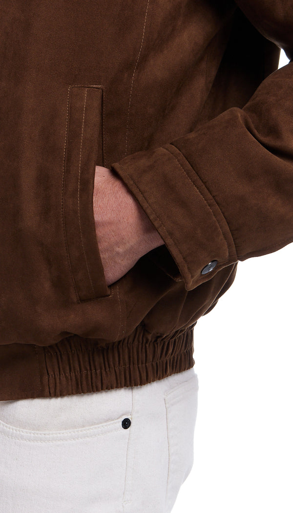 MICROSUEDE SHIRT COLLAR BOMBER JACKET