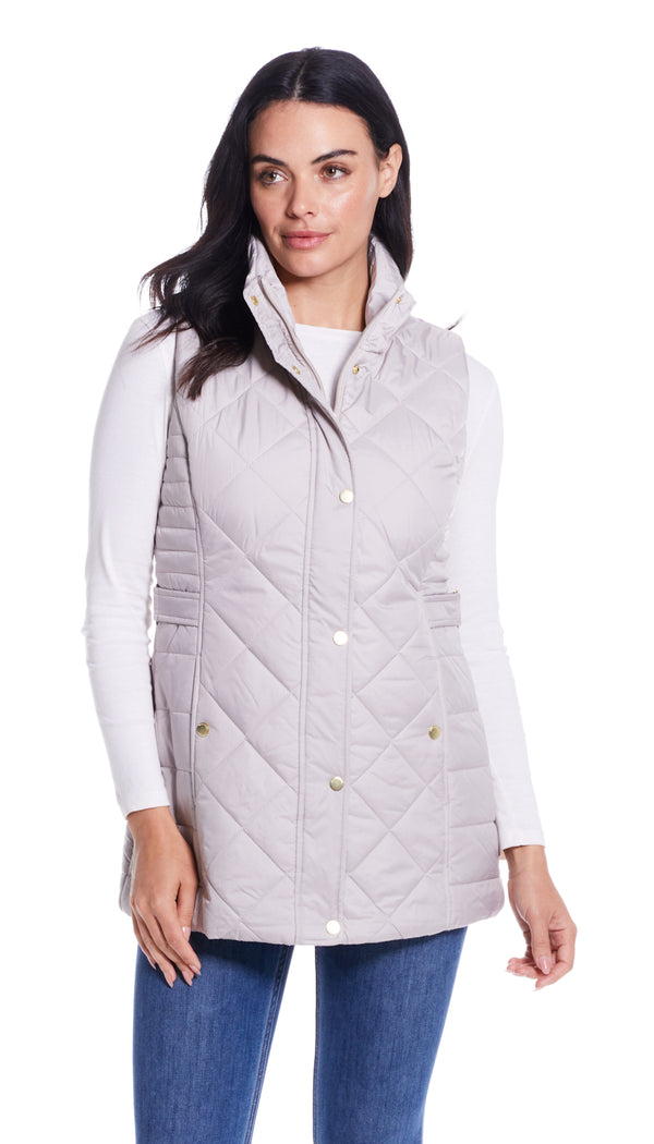DIAMOND QUILTED LONG LINE CLINCHED VEST